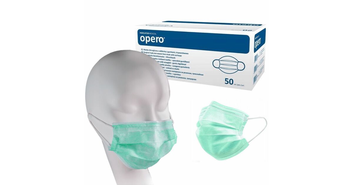 MERCATOR Opero Szájmaszk ECO 3 rétegű zöld flíz, gumis (50 db/doboz ...