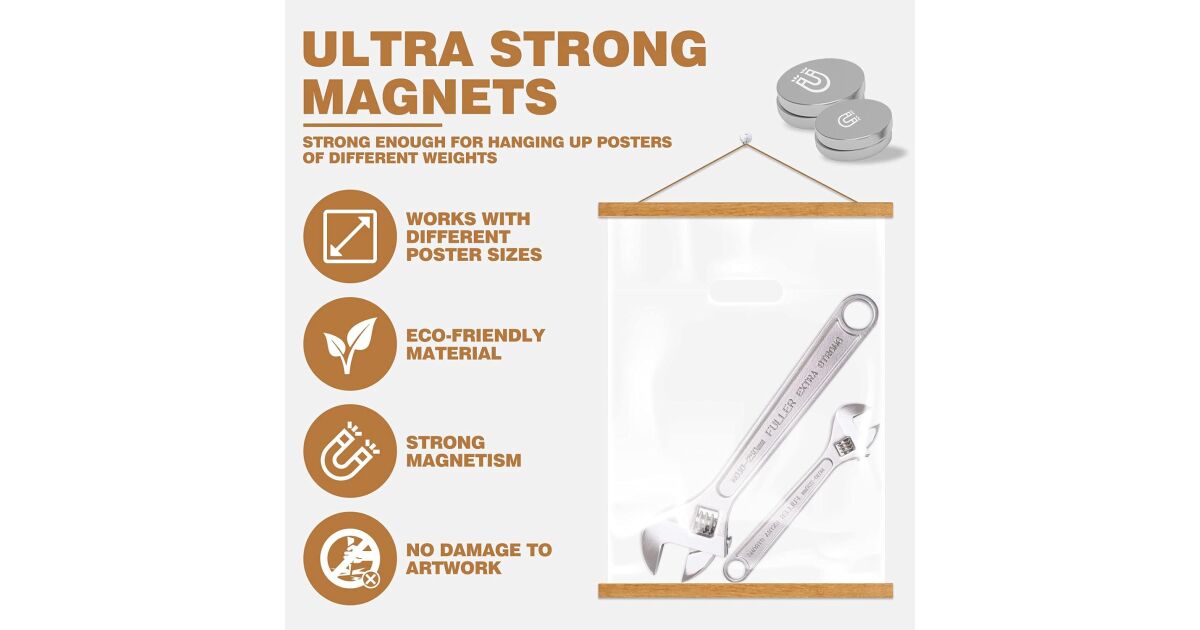Magnetický vešiak na plagáty, hnedé tíkové drevo, 100 cm – systém bez ...