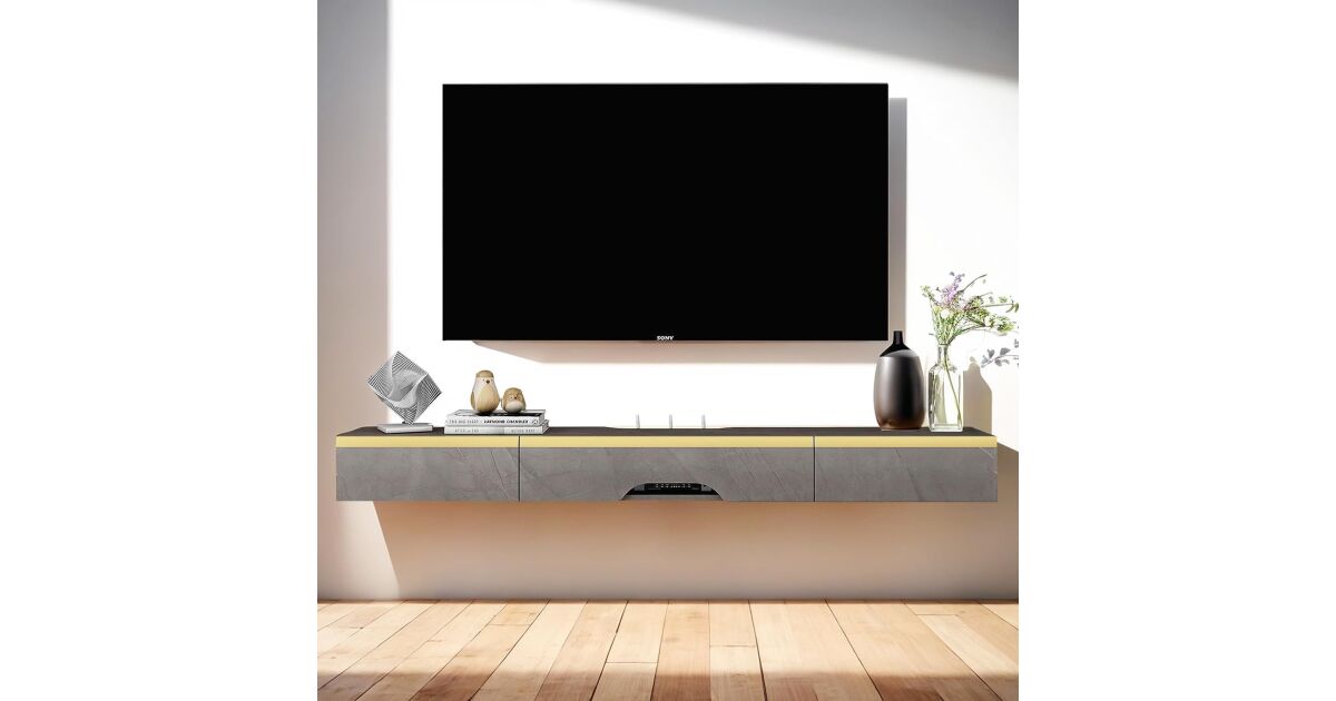 Comodă TV de perete din lemn, cu 3 uși, 120 cm | Pepita.com
