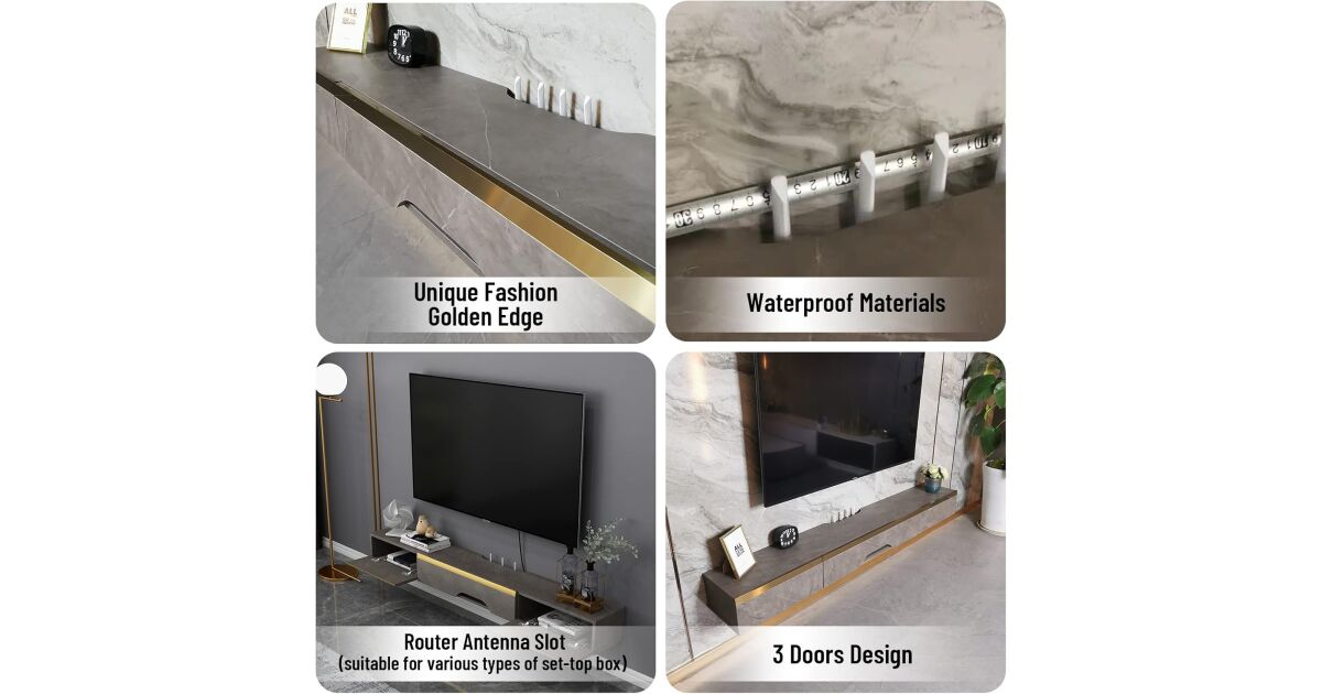 Comodă TV de perete din lemn, cu 3 uși, 120 cm | Pepita.com
