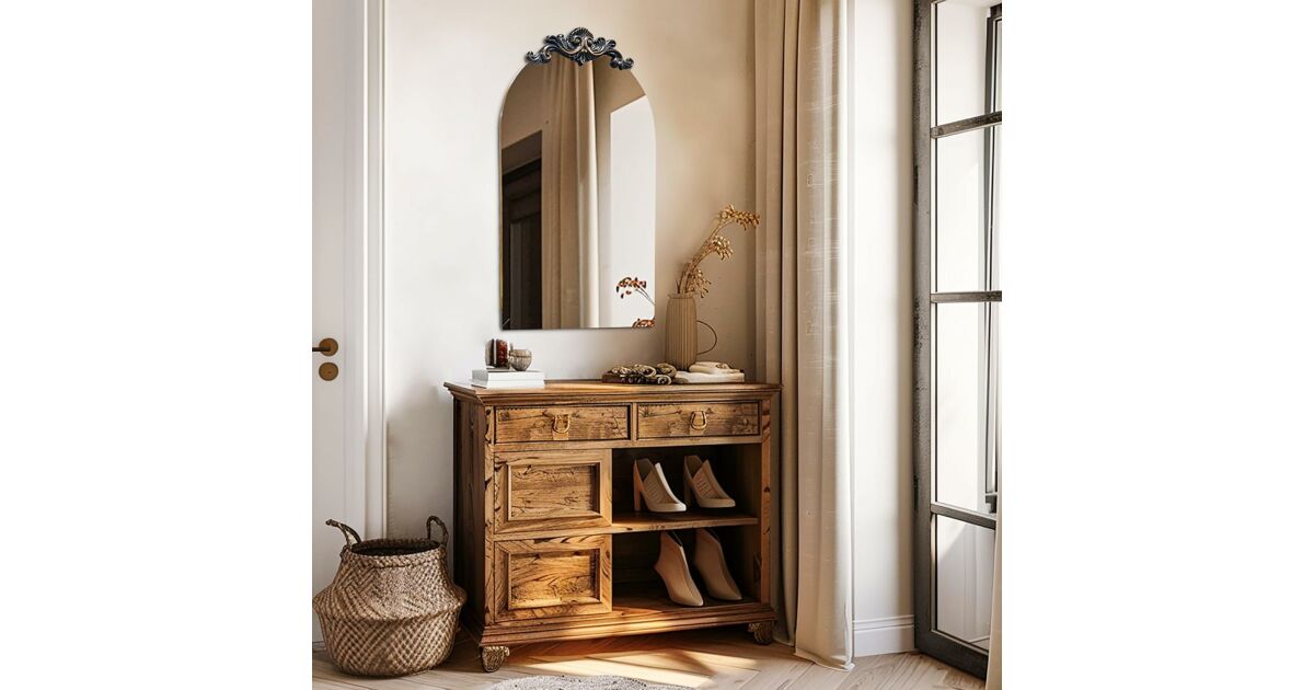 Brauner Gewölbter Wandspiegel Zier HD Holz Elegant 60x120 cm | Pepita.com