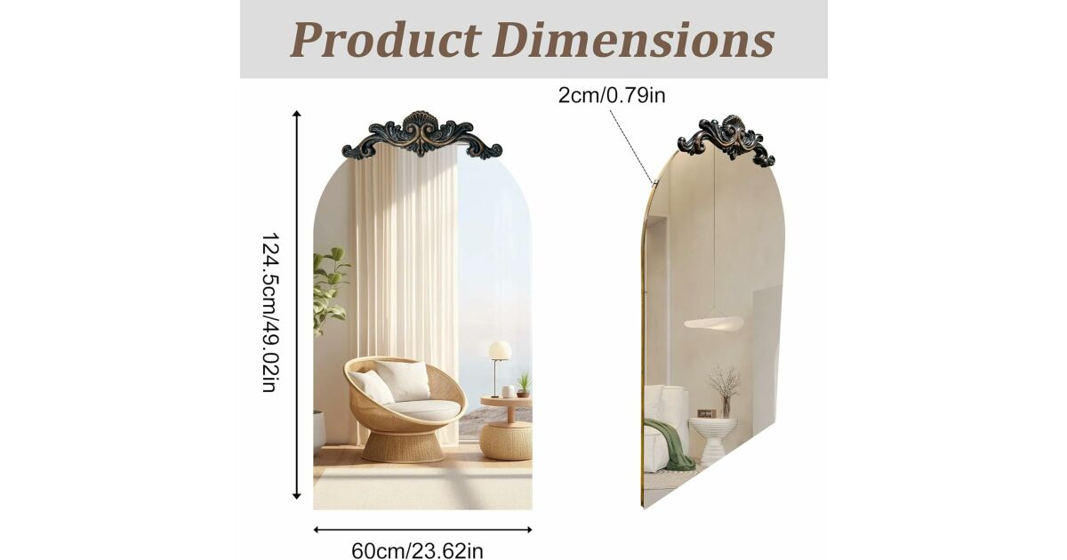Brauner Gewölbter Wandspiegel Zier HD Holz Elegant 60x120 cm | Pepita.com