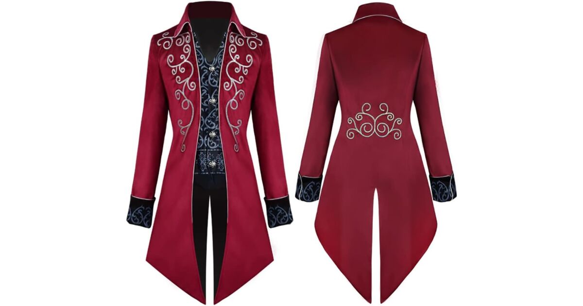 Férfi Frakk Fekete Steampunk Gótikus Elegáns Szürtrózsaszín Vörös S ...