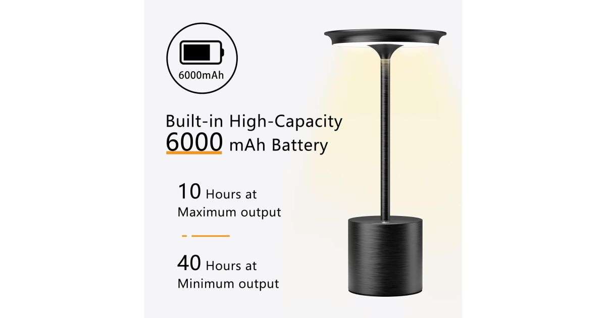 Kabellose LED Tischlampe 6000 mAh 3 Lichtmodi Modern Schwarz | Pepita.com
