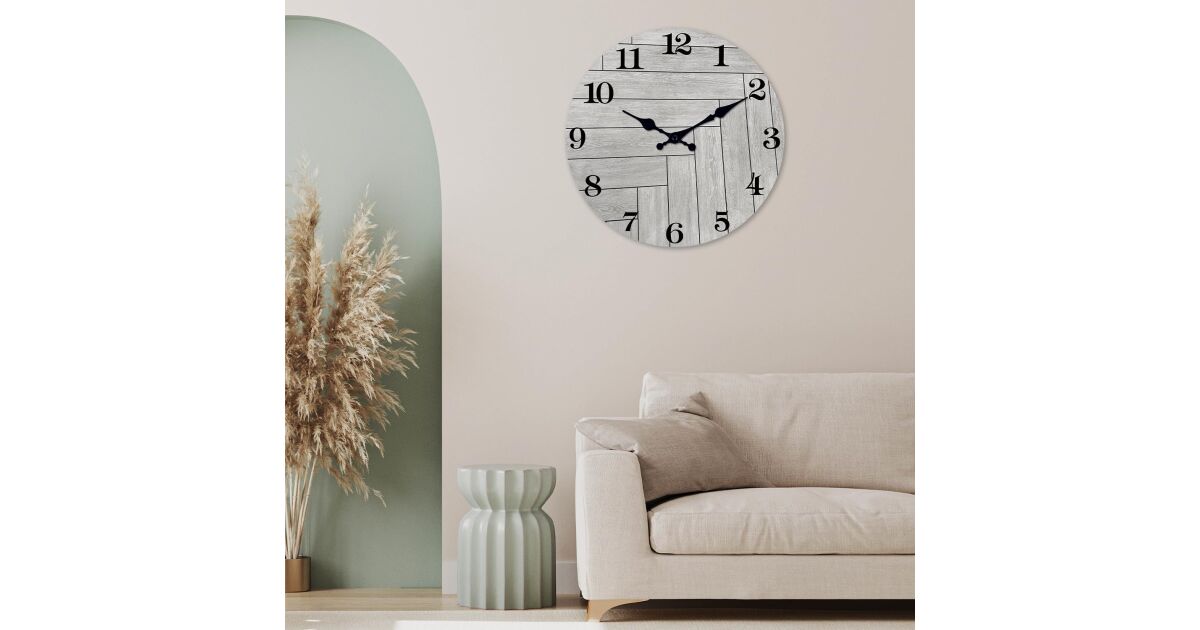 Dekoratívne retro tiché vidiecke MDF sivé nástenné hodiny 61 cm veľké ...