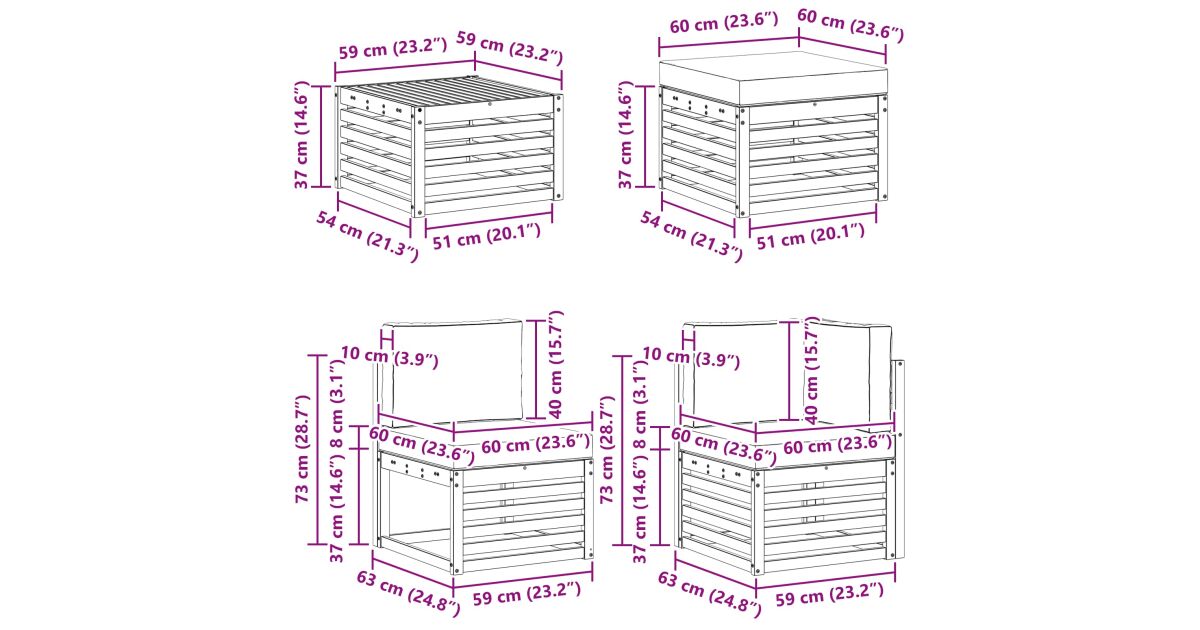 vidaXL Kültéri kanapé szett 8 pcs Fehér és Krém színű 59 x 59 x 37 cm ...
