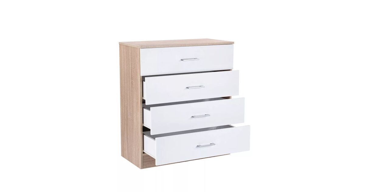 Kommode Miami, 4 Schubladen, 80x92 cm, Weiß-Sonoma Eiche | Pepita.com