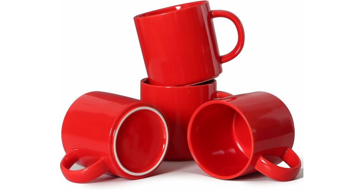 Elegantné červené keramické šálky na kávu 340 ml, súprava 4 kusov ...