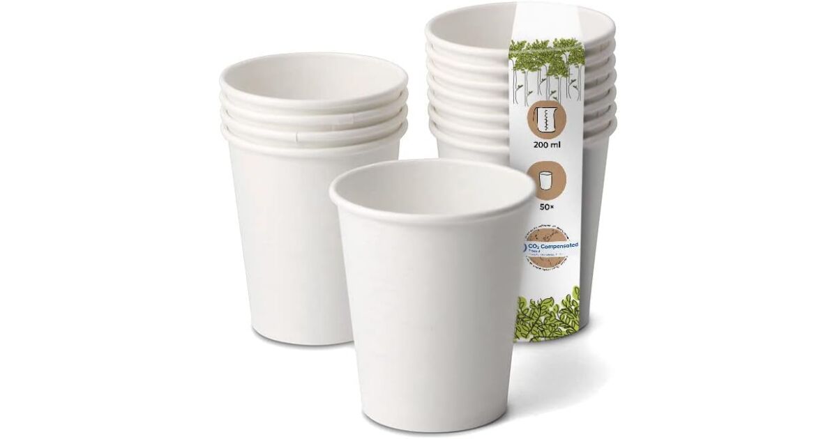 BIOZOYG Jednorazové poháre na nápoje 200 ml 8 cm Biele 50 kusov ...