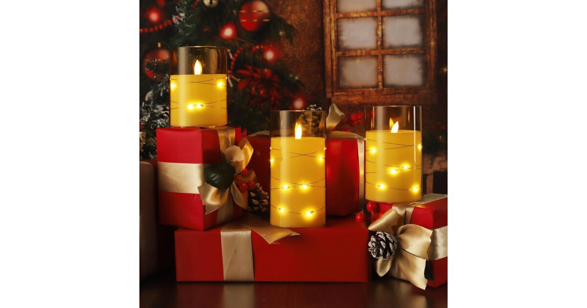 Weiße LED-Kerzen mit dekorativer Girlande und Timer, 3-teiliges Set 7,5 ...