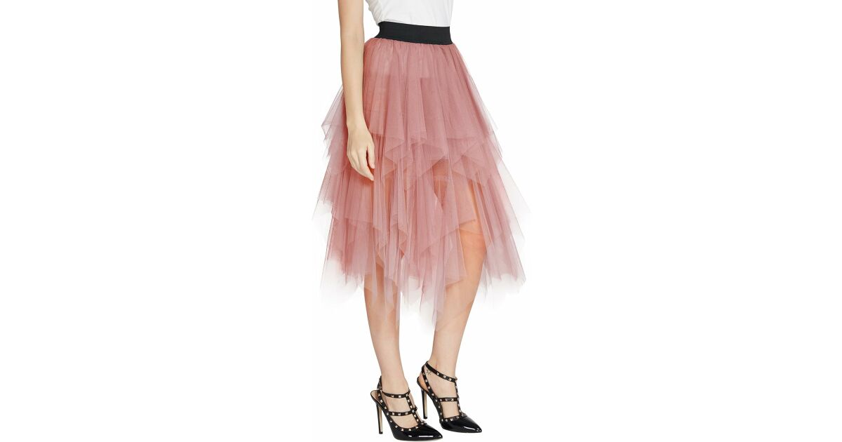 Damen Rosa Midi Asymmetrischer Tüll Tutu Rock Rosa L — rosa Tüllrock ...