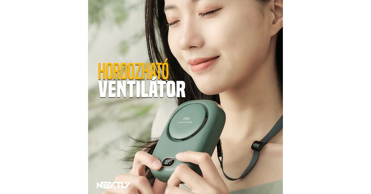 Ventilator portabil NEXTLY cu șnur, hands-free, 3 trepte de viteză ...