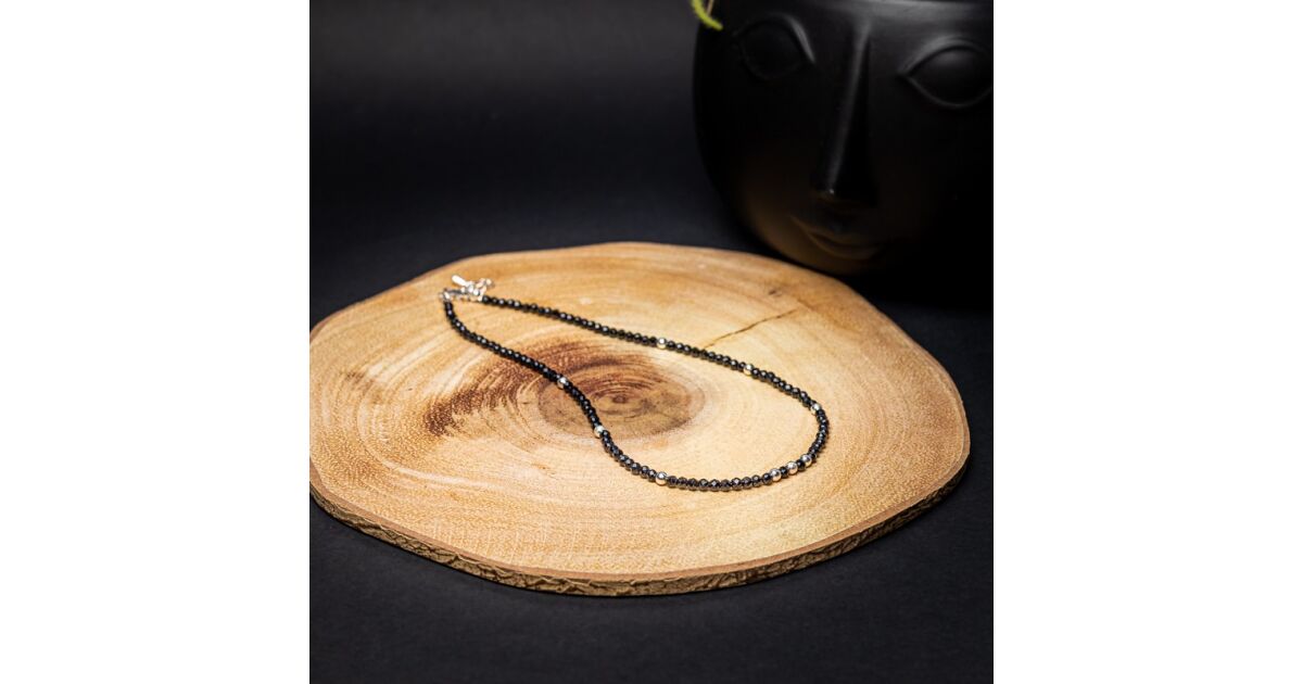 Ezera choker nyaklánc, fekete Spinel féldrágakövekből, 925 ezüst ...