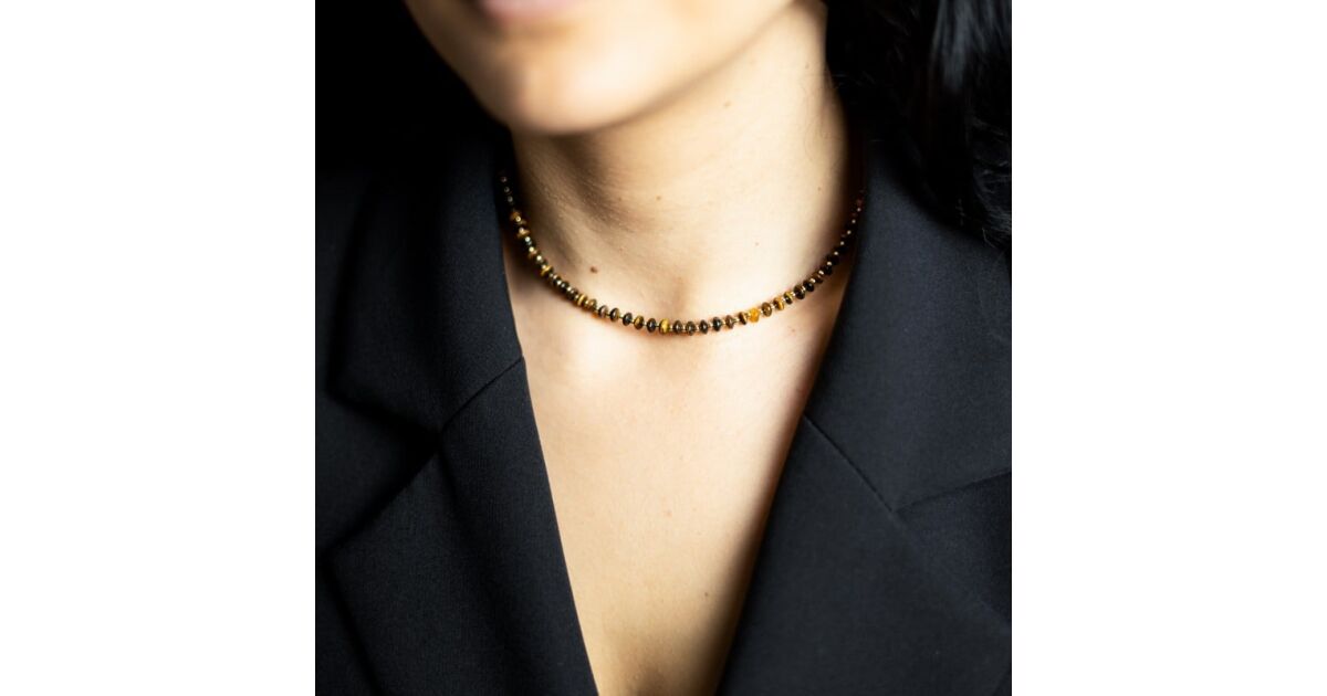 18K arannyal bevont choker nyaklánc, Ezera, elegáns Tigrisszemmel ...