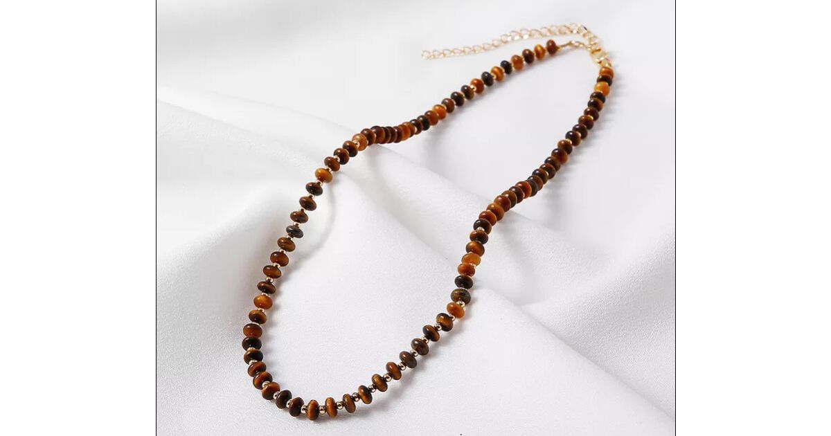 18K arannyal bevont choker nyaklánc, Ezera, elegáns Tigrisszemmel ...