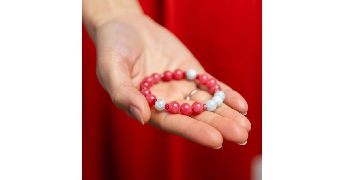 Női karkötő féldrágakövekkel, Ezera, Red Jade és Aquamarine, Noel, 8mm ...