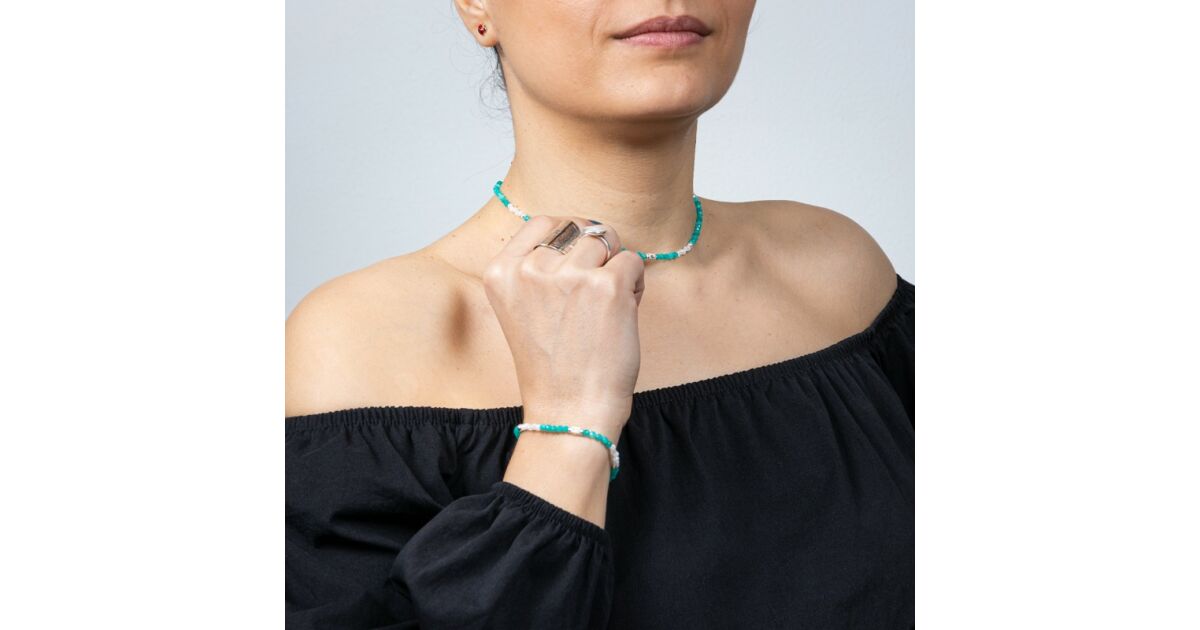 Choker nyaklánc, Ezera, amazonit és holdkő féldrágakövekből, záróelem ...