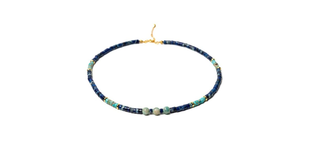 Ezera choker nyaklánc, természetes jáspis üledék kövekből, 925 ezüst ...