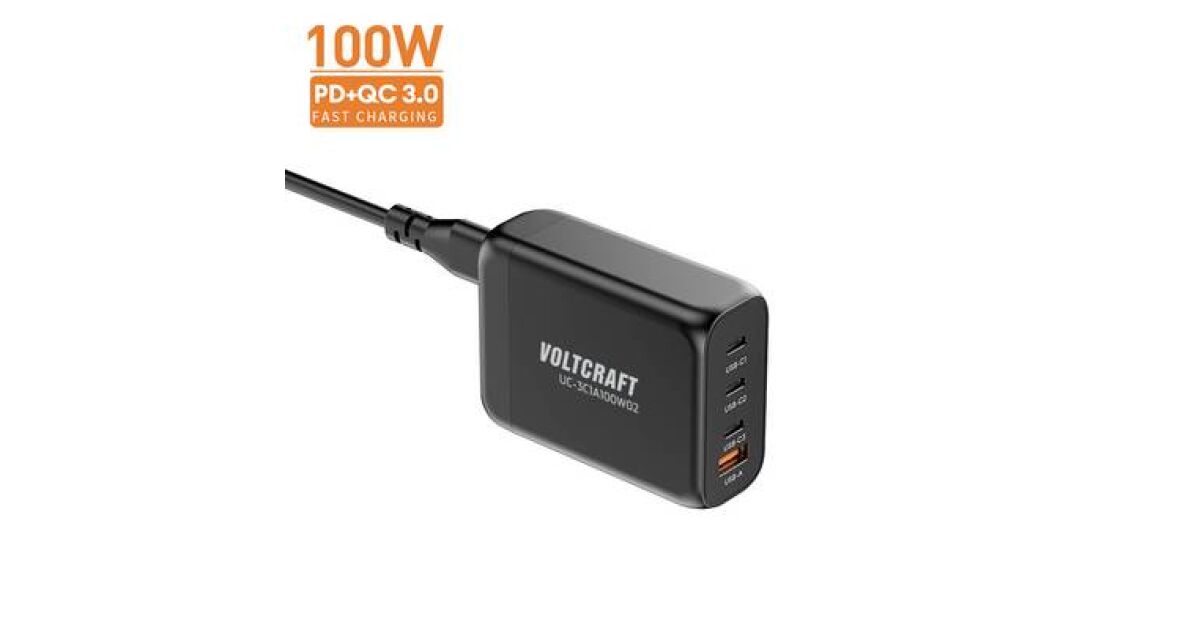 VOLTCRAFT UC-3C1A100W02 USB-s töltőkészülék 100 W 3x USB-C, 1x USB-A ...