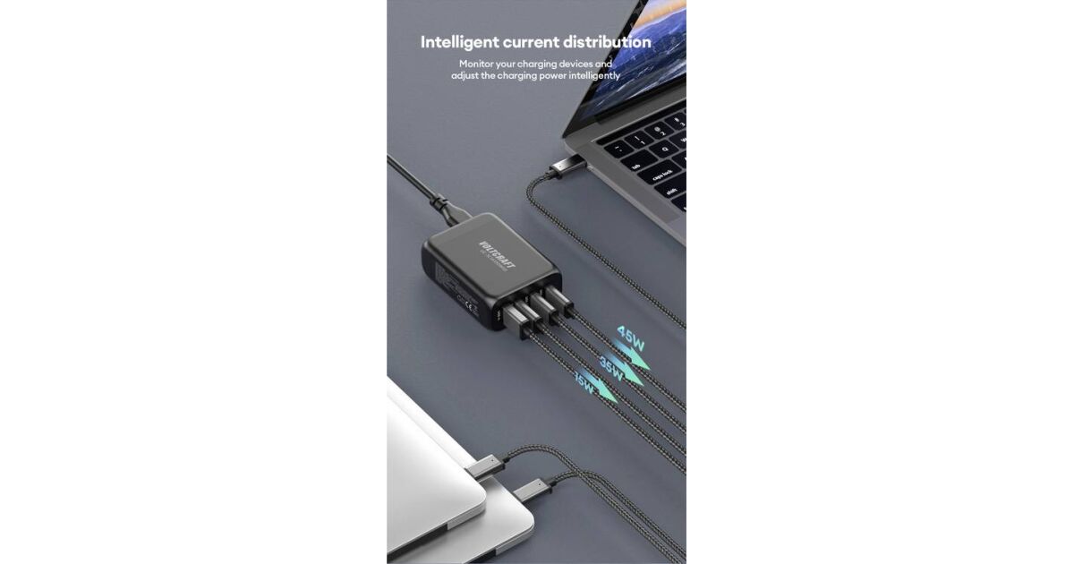 VOLTCRAFT UC-3C1A100W02 USB-s töltőkészülék 100 W 3x USB-C, 1x USB-A ...