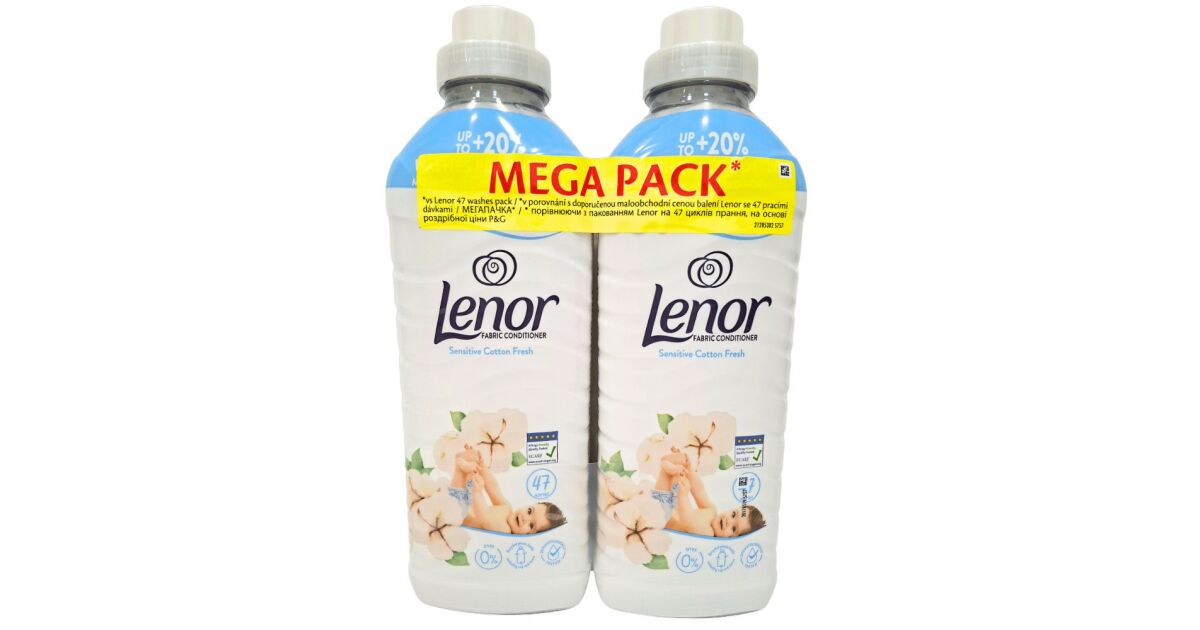 Lenor öblítő Sensitive Cotton Fresh Hypoallergén - 2x987 ml MEGAPACK ...