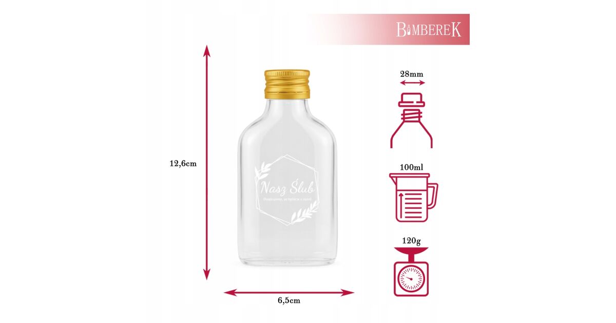 5 db 100 ml-es hip flask üveg ESKÜVŐI mintával | Pepita.hu