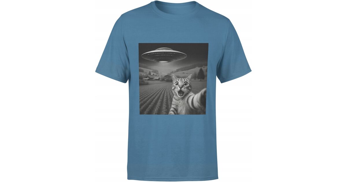 KOSZULKA KOT UFO ALIEN CAT SELFIE ŚMIESZNA HUMOR MEMOWA ZABAWNA MĘSKA ...