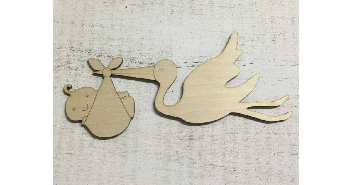 Natúr fa - Gólya babával 21cm | Pepita.hu