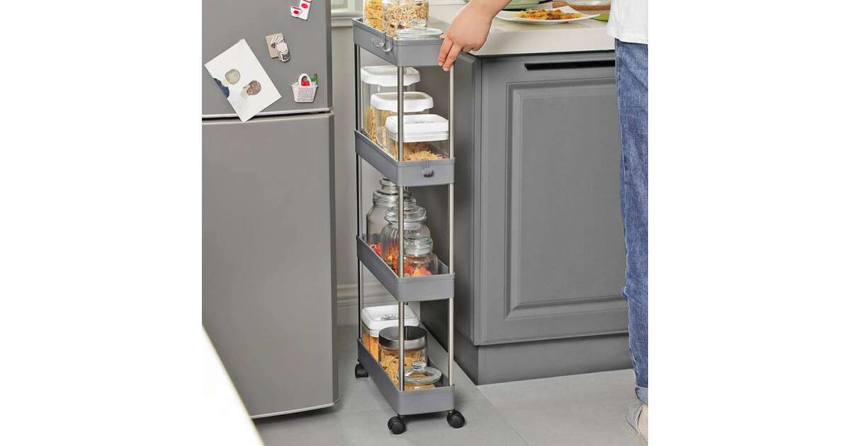 Carucior de depozitare pe roti, depozitare plastic ingust pe 4 nivele ...