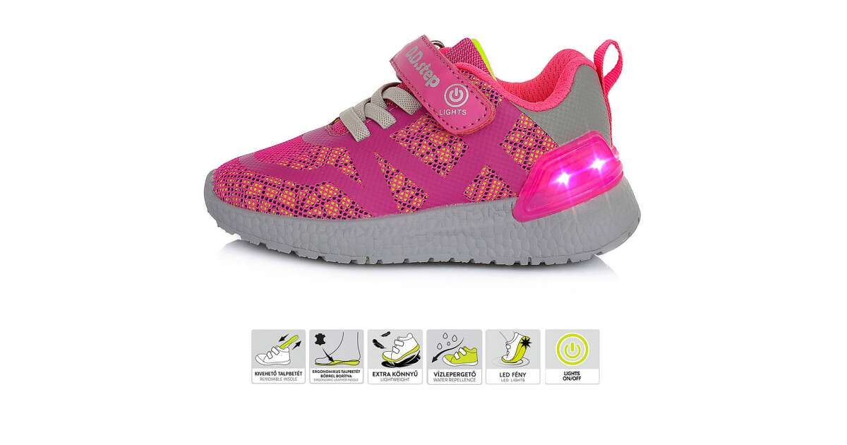 D.D.Step Pink-sárga LED fényű sportcipő (Méret 34) | Pepita.hu