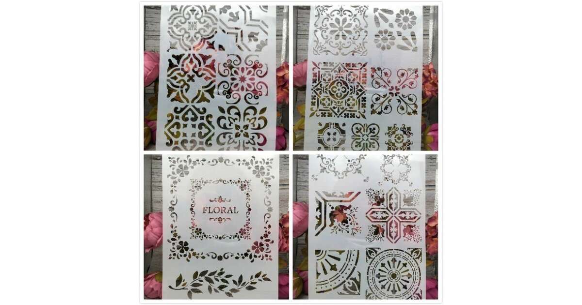 Falfestő Sablonok - 4 db - Virág, Geometriai, Díszítő Minták - 29x21cm ...