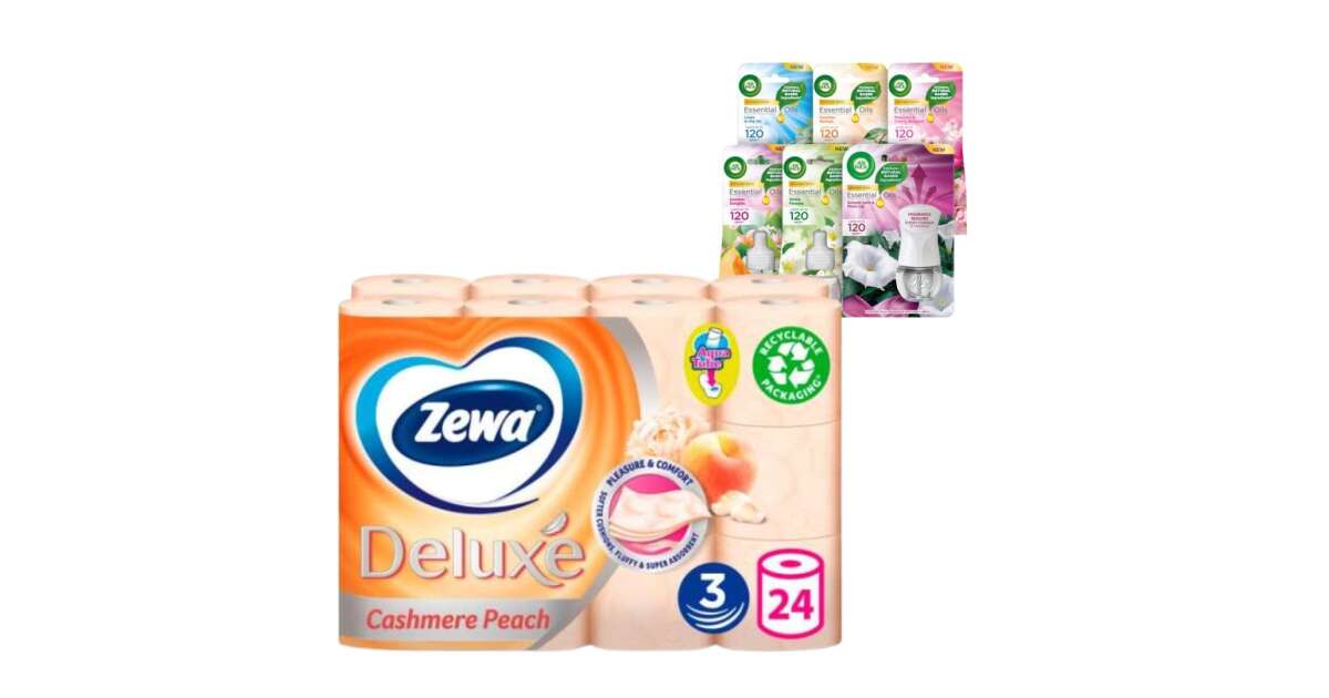 Zewa Deluxe Cashmere Peach 3 Ply Toilet Paper 24 Rolls + Air Wick ...