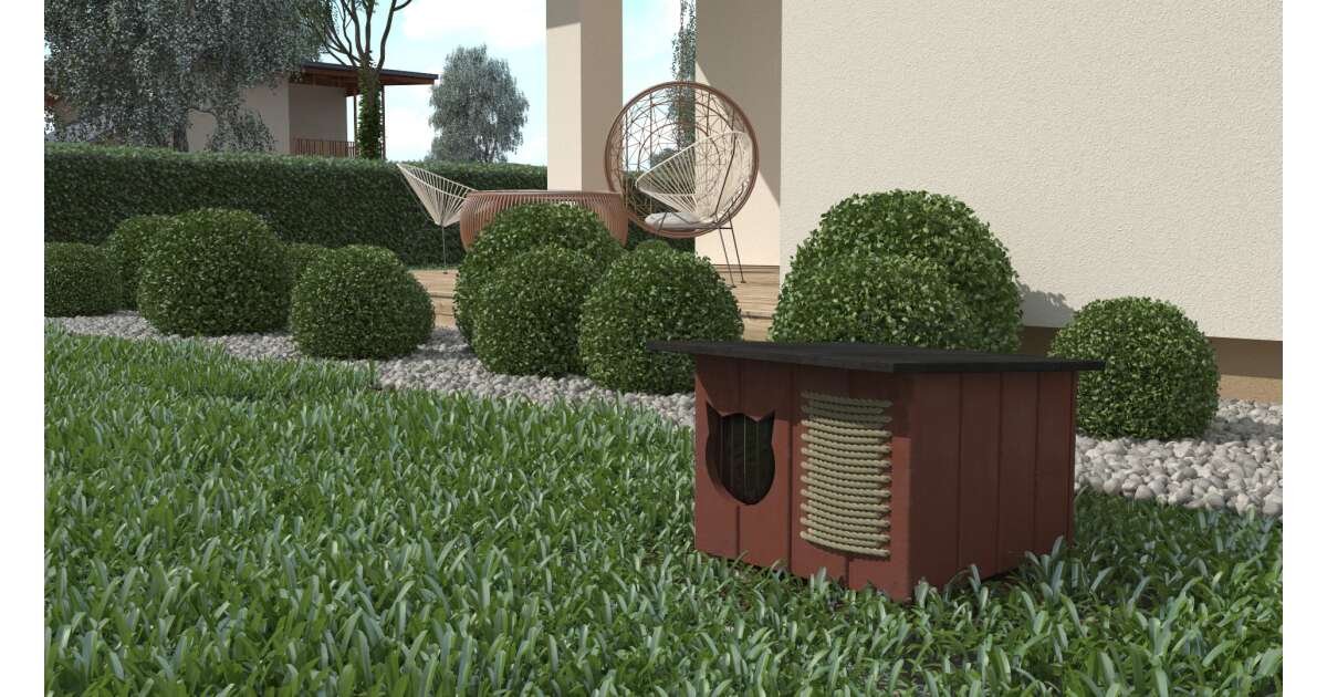 Chladiaci domček pre mačky s plochou strechou #mahagón | Pepita.com