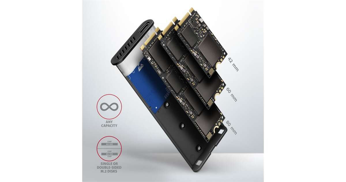 Axagon eem2-sg2 superspeed+ usb-c - m.2 nvme & sata ssd külső ház EEM2 ...