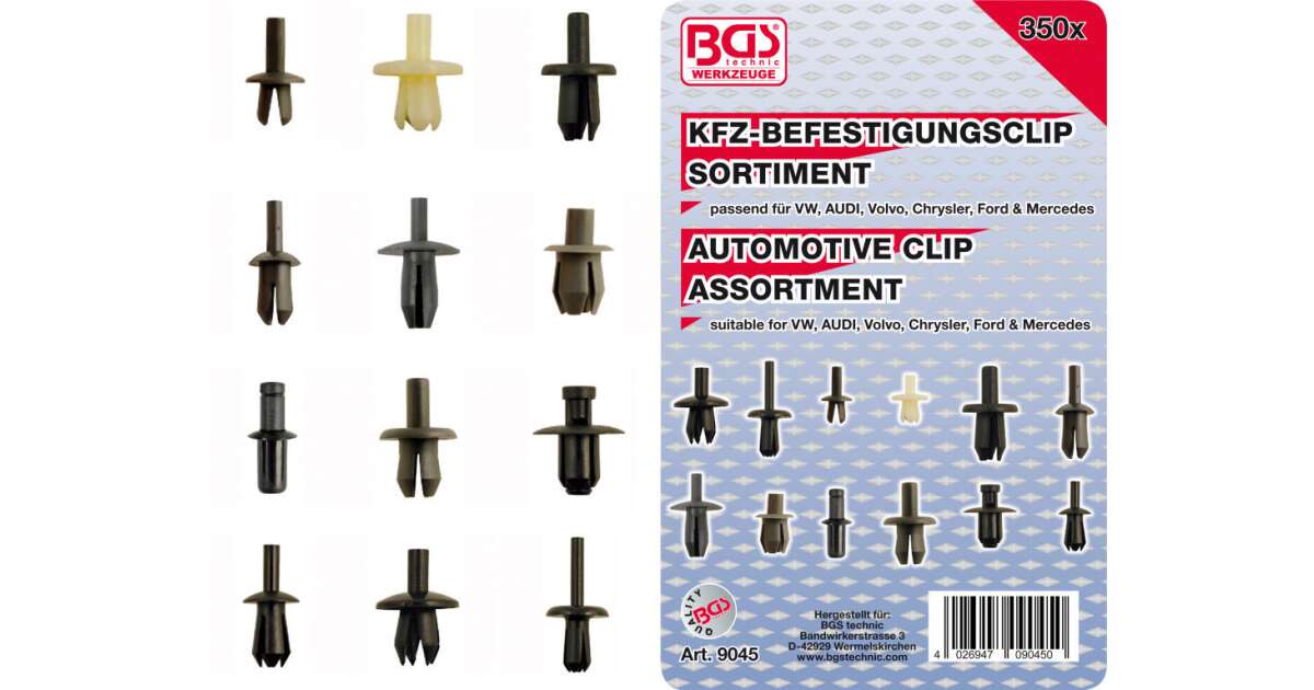 BGS technic 350 részes műanyag rögzítő patent készlet VW, Audi, Volvo ...