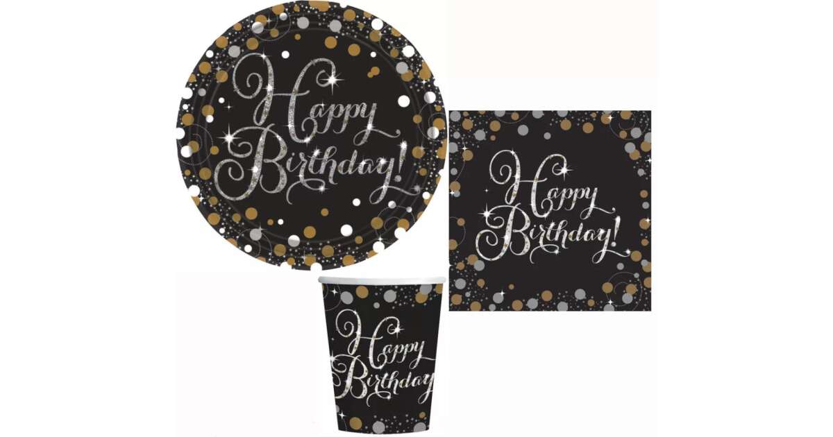 Happy Birthday party szett gold 32 db-os | Pepita.hu