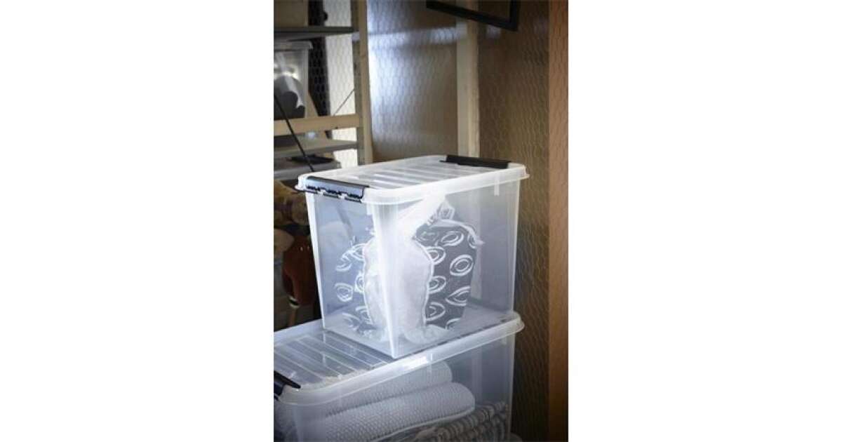 SMARTSTORE Műanyag tárolódoboz, 52 liter, fekete fogantyúkkal ...