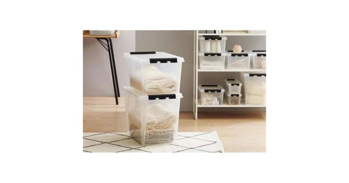 SMARTSTORE Műanyag tárolódoboz, 61 liter, fekete fogantyúkkal ...