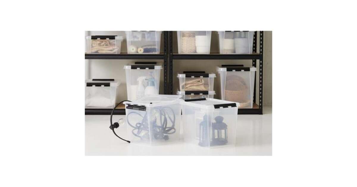 SMARTSTORE Műanyag tárolódoboz, 61 liter, fekete fogantyúkkal ...