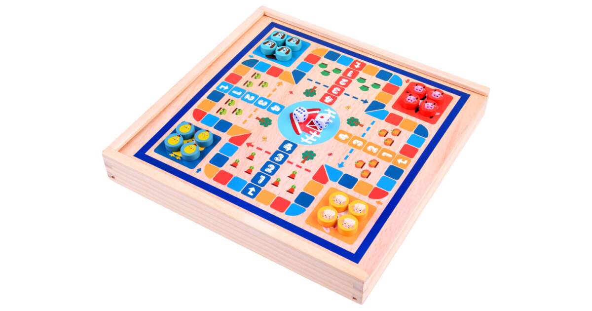 Joc de societate 8 în 1 cu Ludo, șah, dame | Pepita.com