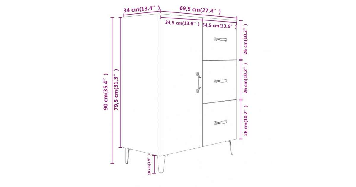 vidaXL Dulap, alb, 69,5x34x90 cm, lemn compozit | Pepita.com