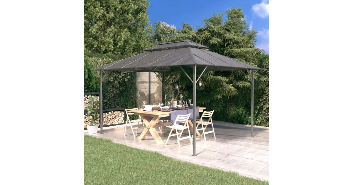 vidaXL antracitszürke pavilon dupla tetővel 3 x 4 m | Pepita.hu