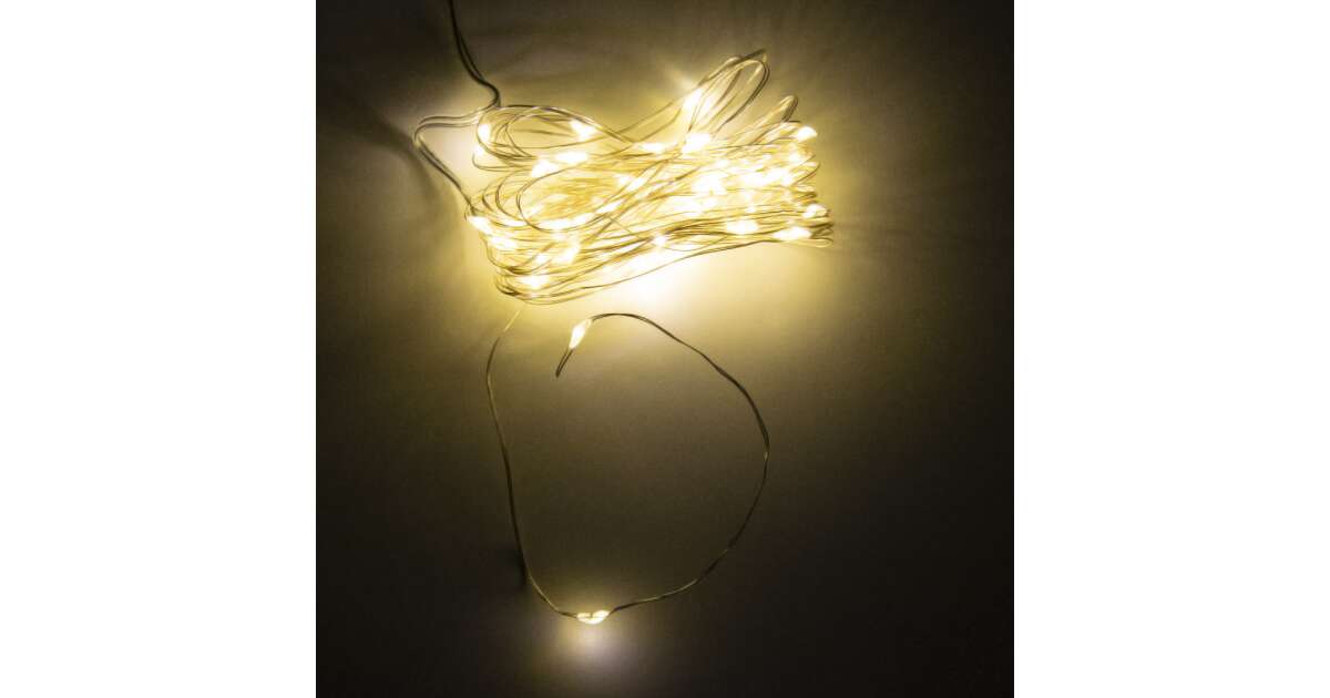 Meleg fehér, elemes LED Fényfüzér 50db izzóval 5,2m | Pepita.hu