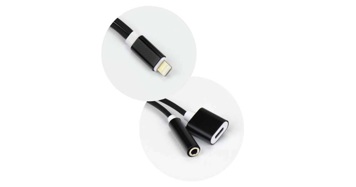 HF Adapter / audio + töltő iPhone Lightning 8-pin - Jack 3,5mm fekete ...