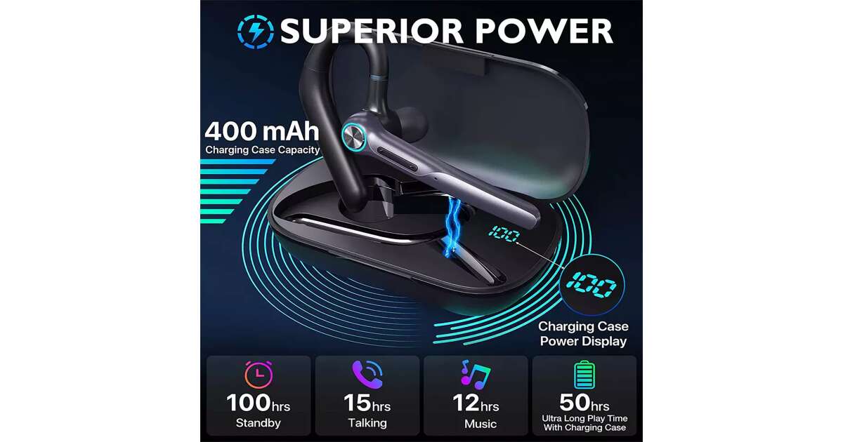 Bluetooth Headset, G3 Vezeték nélküli Fülhallgató, dokkolóval, fekete ...