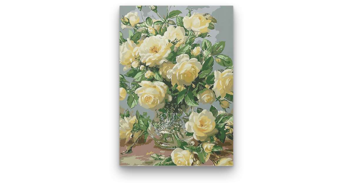 Fehér Rózsák - számfestő készlet - Keretre feszítve / 40*50 cm | Pepita.hu
