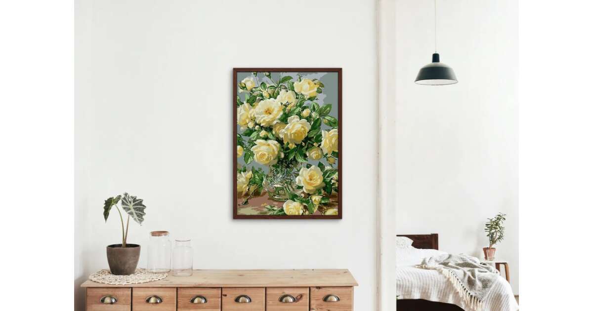 Fehér Rózsák - számfestő készlet - Keretre feszítve / 40*50 cm | Pepita.hu
