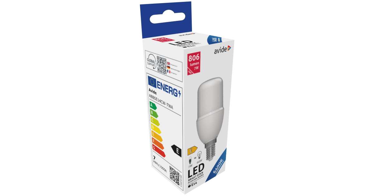 Avide LED Bright Stick izzó T37 7W E14 CW 6400K | Pepita.hu