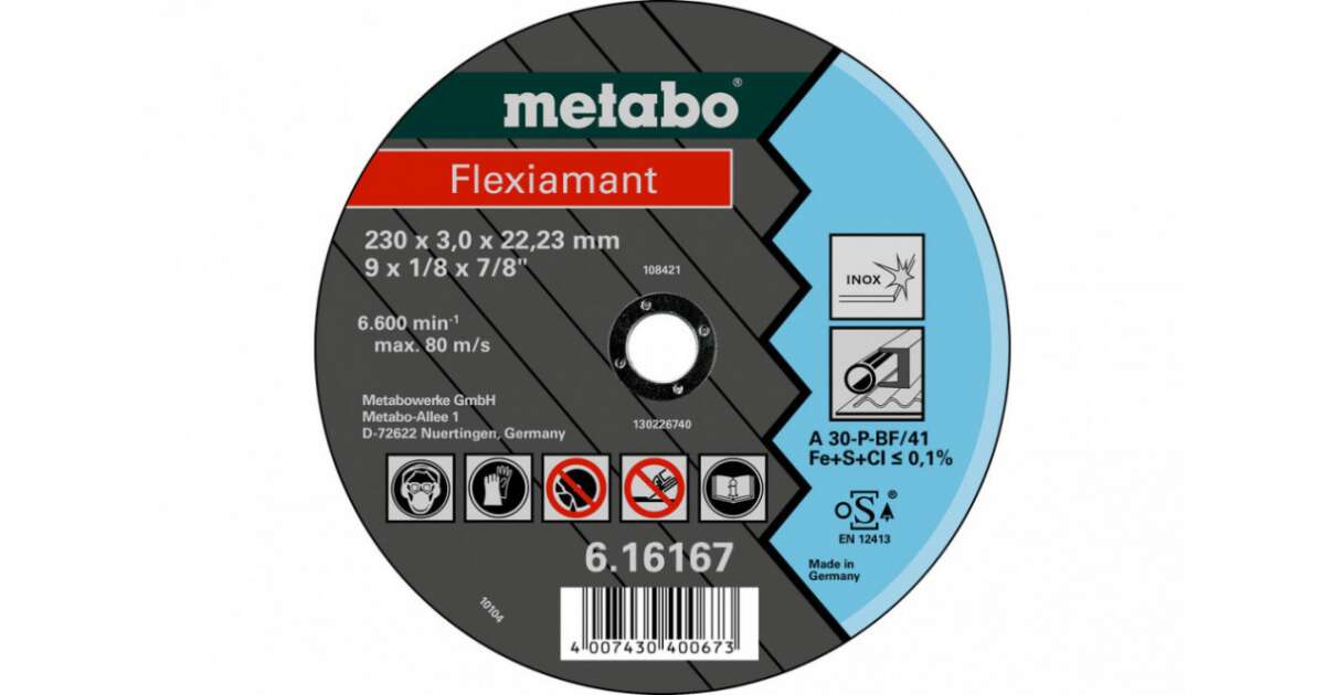 Metabo Flexiamant 180x3,0x22,23 Inox, TF 42 (616299000) | Pepita.hu