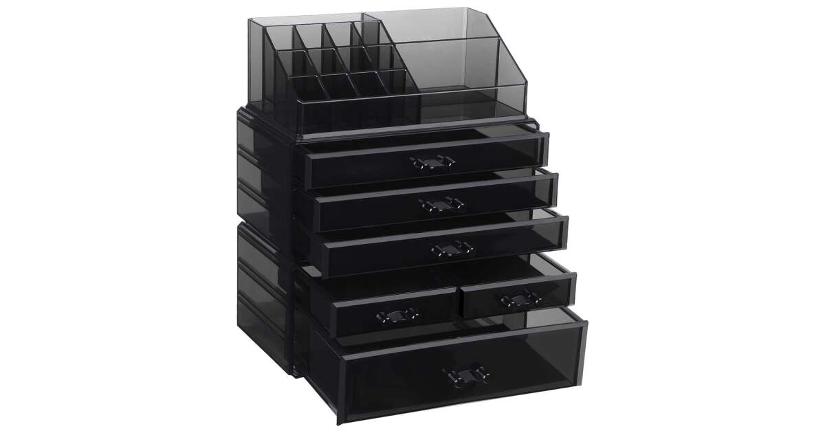 Akril kozmetikai rendszerező 6 fiókos sminkrendező fekete | Pepita.hu